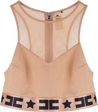 Elisabetta Franchi Femme, Tops, Brun, Taille: 42 FR Sheer Sporty Top