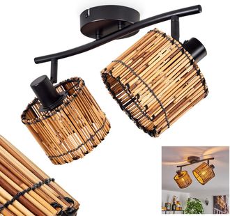 HOFSTEIN Deckenleuchte Cando, moderne Deckenlampe aus Metall/Holz in Schwarz/Natur, 2-flammig, mit verstellbaren Strahlern, Leuchte im Boho-Design mit Lichteff