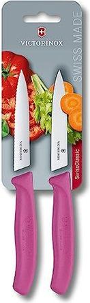 Victorinox by Swiss Army Swiss Classic, Tomaten- und Gemüsemesser-Set, 2teilig, Extra Scharfe Klinge, Kunststoffgriff, Rostfreier Stahl, Swiss Made, Pink