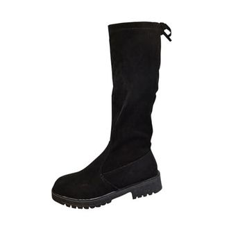 Generic Bottes montantes confortables et d&eacute;contract&eacute;es pour femme - En daim synth&eacute;tique - Talon bas et &eacute;pais - Classique - &Agrave; enfiler - Pour f&ecirc;te, shopping, No