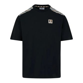 Aquascutum Check Schulter T-Shirt - - Tops - Herren - Schwarzk - S