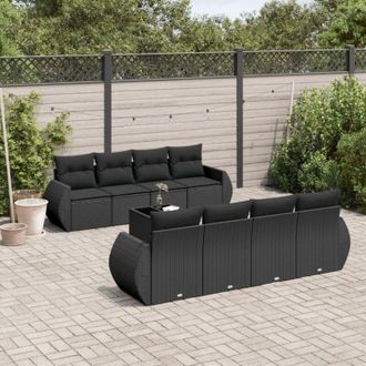 vidaXL Vidaxl - Salon de jardin 9 pcs avec coussins noir r&eacute;sine tress&eacute;e