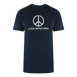 Moschino Love Moschino Peace Logo Marineblaues T-shirt