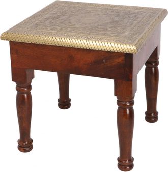Guru Shop Minitisch, Beistelltisch, Blumenbank mit Messingdekoration - Modell 102, 30x30x30 cm