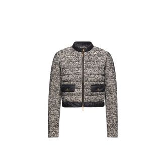 Moncler Moncler Cardigan Zipp&eacute; Matelass&eacute; En Laine Et Alpaga M&eacute;lang&eacute;, Femme, Noir, Taille: S