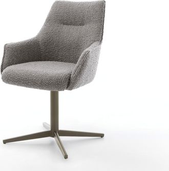 DELIFE Drehstuhl Alja-Flex mit Armlehnen Bouclé Silbergrau Fußkreuz Effektfinish Titan 360° drehbar Taschenfederkern, Esszimmerstühle