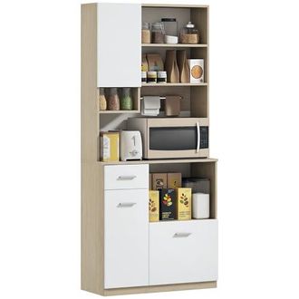 HOMCOM Armoire de Cuisine Buffet Cuisine vaisselier Meuble de Rangement Style Moderne avec &eacute;tag&egrave;res r&eacute;glables, tiroir, comptoir, Passe-c&acirc;ble, pour Salle &agrave; Ma