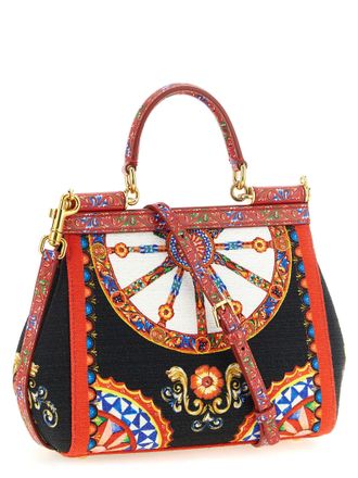Dolce & Gabbana Womens Sicily Top Handle Bag Multicolor Cotton Viscose Wool