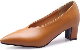 Generic Mocassins Bout Rond pour Femme PU Verni Slip-on pour Usage Quotidien et Loisirs Talon &Eacute;pais 4CM Support de Vo&ucirc;te Plantaire,Jaune,38 EU