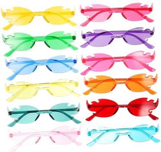Beaupretty 12 paires Lunettes de Soleil sans Monture Flammes Color&eacute;es Unisexes L&eacute;g&egrave;res pour Soir&eacute;es et Clubs
