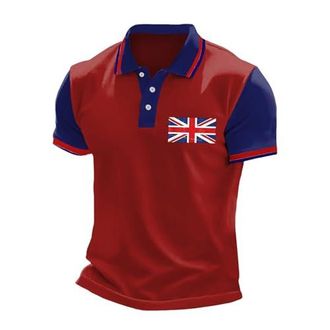 Generic Polo Homme Drapeau UK Jack Imprim&eacute; D&eacute;contract&eacute; avec Manches Raglan et Boutonni&egrave;re &agrave; Revers, Bordeaux, 6XL