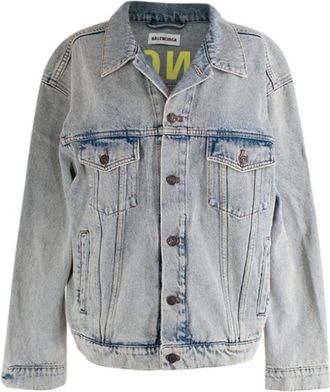 Balenciaga Acid-wash denim neon printed logo back jacket Size XS