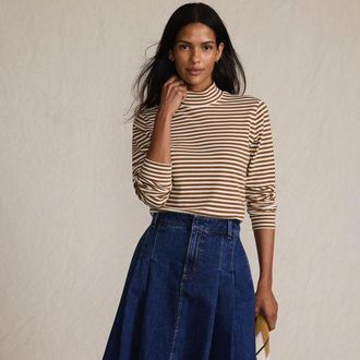 Lands End Baumwoll-Stehkragenshirt, Damen, Gr&ouml;&szlig;e:32-34 regular, Braun, Baumwolle, by Lands End