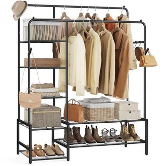 Songmics Kleiderst&auml;nder, offener Kleiderschrank, Garderobenst&auml;nder mit 7 Ablagen, Metallrahmen, Kleiderstange, f&uuml;r Schlafzimmer, Wohnzimmer, Eingangsbereich, s