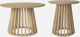 Sweeek Set de 2 Tables Basses Rondes Plateau Effet Bois chêne et Pieds en Bois de Sapin. Ø40cm et Ø60cm