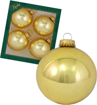 Krebs Glas Lauscha Christbaumschmuck/Christbaumkugeln - Box mit 4 goldfarbigen Kugeln aus Glas in Einer Gr&ouml;&szlig;e von 8cm