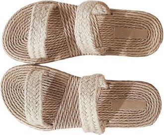 Valiclud Sandales Paille Pour Plage Femmes Pantoufles Paille Tressée Sandales Plates De Plage Pour Femmes