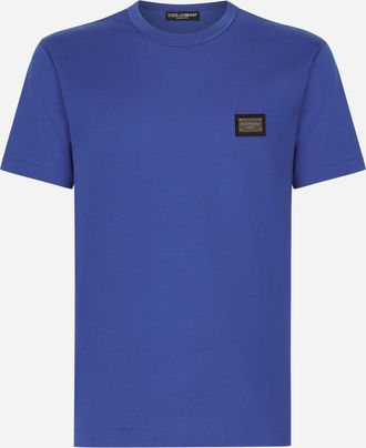 Dolce & Gabbana Baumwoll-t-shirt Mit Logoplakette - Mann T-shirts Und Polos Blau Baumwolle 52