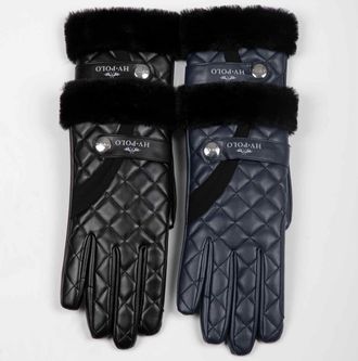 HV Polo Winter Handschuhe Constance Navy mit schwarzem Kunstfell, Größe:XS