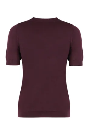 Etro Womens Short-Sleeve Wool Sweater Burgundy