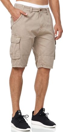 Indicode Herren Blixt Cargo Shorts mit 6 Taschen und Gürtel aus 100% Baumwolle | Männer Greige, S
