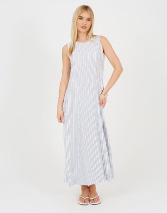 Brave Soul Robe longue sans manches &agrave; rayures - Cr&egrave;me-Blanc