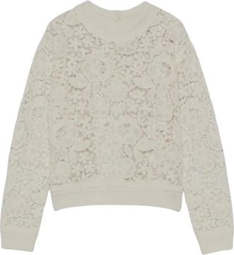 Ermanno Scervino Rundhals-Pullover aus Makram&eacute;-Strick - - Knitwear - Damen - Beige - S