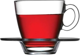 Pasabahce 12 tlg Teeglas mit Unterteller Capuccino Glas Kaffe Latte Trinkglas