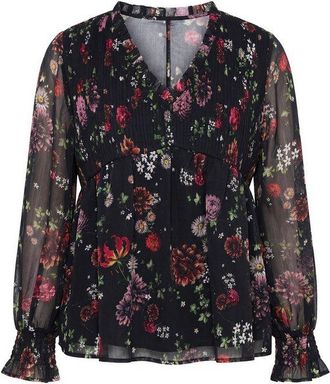 Ulla Popken Longbluse Chiffonbluse Bl&uuml;ten A-Linie V-Ausschnitt Langarm