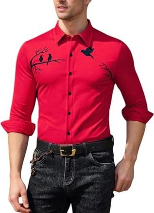 Generic Chemise extensible &agrave; manches longues pour homme - Chemise boutonn&eacute;e - Sans repassage - Chemises daffaires imprim&eacute;es - Coupe ajust&eacute;e - Chemisier de cos
