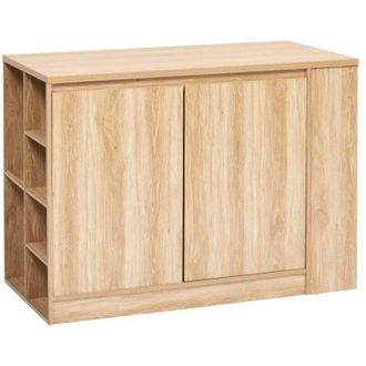 PEGANE Ilot de cuisine central meuble de rangement 2 portes et 6 niches - Longueur 120 x largeur 60 x Hauteur 90 cm