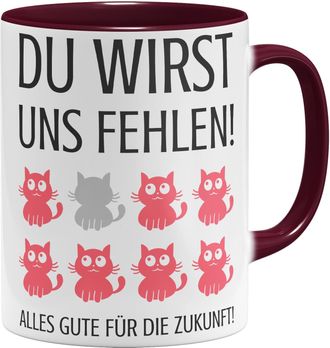 OM3 Du wirst uns fehlen Kaffee-Tasse mit Spruch - Abschiedsgeschenk Kollegen zum Abschied Jobwechsel - Keramik Becher - 11oz 325ml - Beidseitig Bedruckt -