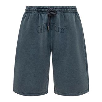 Off-white Homme, Shorts, Bleu, Taille: L Short &agrave; Cordon de Serrage avec Logo Imprim&eacute;