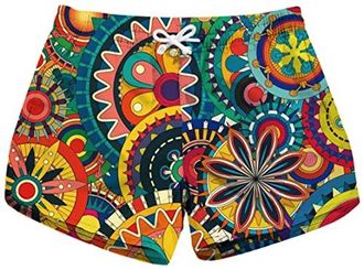 Ocean Plus Femmes Impression Num&eacute;rique d&eacute;t&eacute; Shorts de Bain D&eacute;contract&eacute;s Short de Plage de Vacances en Vrac avec Cordon de Serrage (L (EU 36-38), Roue de Fleurs c