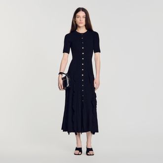 Sandro Langes Strickkleid mit Volants