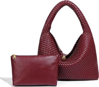 Generic Grand sac fourre-tout tiss&eacute; pour femme, sac &agrave; bandouli&egrave;re en cuir v&eacute;g&eacute;talien tress&eacute; souple sous les bras, sac &agrave; poign&eacute;e sur le dessus avec sac &agrave; main 