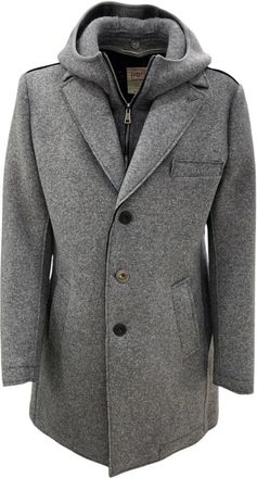 Bob Homme, Manteaux, Gris, Taille: 2XL Cappotto Monopetto Cappuccio Felpa