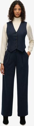 Superdry Pantalon taille mi-haute &agrave; fines rayures - Bleu marine