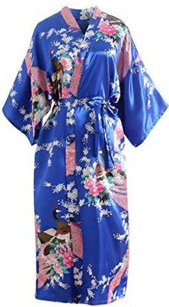 Generic Peignoir en satin l&eacute;ger pour femme : peignoir de sauna femme l&eacute;ger mince ouvert devant col en V kimono peignoir de chambre imprim&eacute; ouvert devant ceint