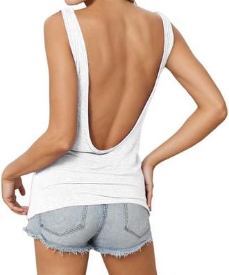 Generic T-Shirt &agrave; Manches Courtes Gilet Dos Nu Sexy et &eacute;lastique pour Femme avec d&eacute;collet&eacute; en V Profond