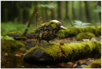 Wallario K&uuml;chenr&uuml;ckwand aus Glas 90 x 60 cm, Motiv: Mechanischer Waldvogel | Spritzschutz abwischbar & pflegeleicht