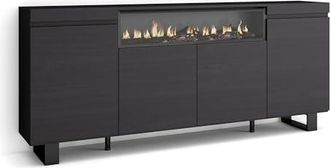 Skraut Home | Sideboard, Highboard | Kommode, Komodenschrank | 200x87x35cm | 4 T&uuml;ren | Elektrokamin. Ma&szlig;e | Industriedesign | Moderner Stil | Schwarz