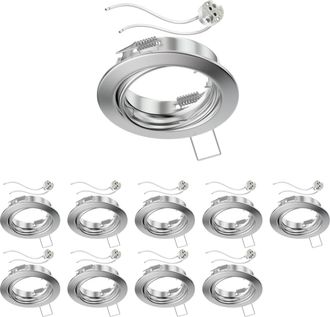 LEDs Com 10 Stück Decken-Einbaurahmen FERE Einbaurahmen chrom matt schwenkbar (LED/Halogen/MR16/50mm) inkl. GU5.3 Fassung
