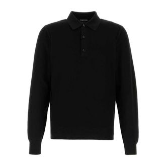Tom Ford Silk Cotton Piquet LS Polo - - Tops - Herren - Schwarzk - L