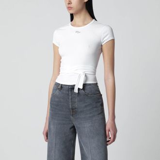 Diesel White cropped T-shirt with crossed ribbon