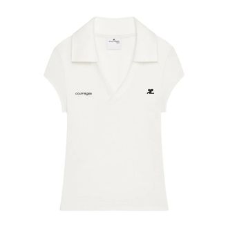 Courr&egrave;ges Femme, Tops, Blanc, Taille: 40 FR Polo &agrave; Manches Courtes Col V