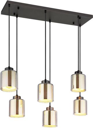 Globo Lighting Suspension, plafonnier, verre noir, chrome, 6 lumi&egrave;res, L 83 cm