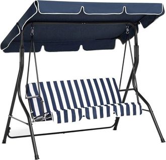 Beliani Balancelle de Jardin en Acier et Tissu Bleu et Blanc Baldaquin Ajustable Chaplin
