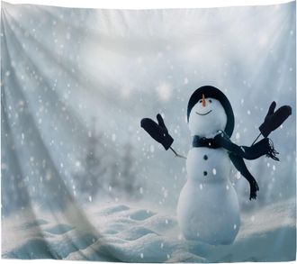 A.Monamour Wandteppiche Wanddekor Tuch Glücklicher Schneemann Der In Der Weißen Schnee Winterlandschaft Steht Weihnachten Wandtuch Wandbehang Wandkunst Wandbilde