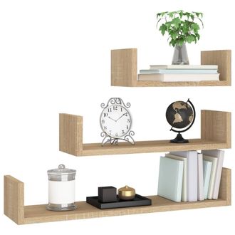Generic 3X Wandregal U-f&ouml;rmig, H&auml;ngeregal, Lounge B&uuml;cherregal, Wandboard Dekoregal, Schweberegal, CD/DVD Regal, Wand Deko, Holzwerkstoff(Sonoma-Eiche 60x15x10